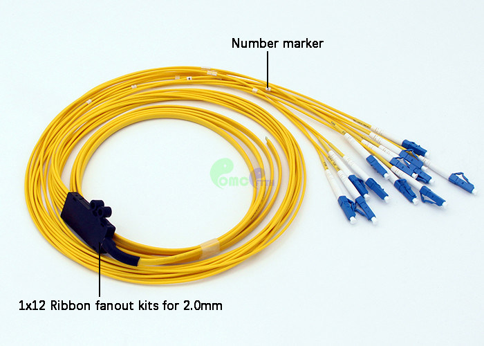 12 Cores Ribbon Fanout 2.0 Fiber Optic Pigtail LC UPC Single Mode 9 / ...
