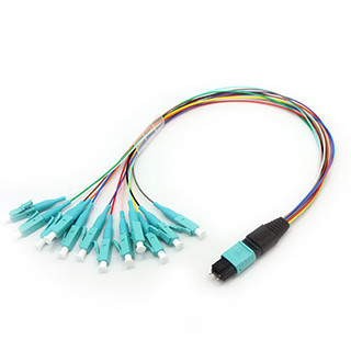 12 Core MPO LC Fanout 0.9mm Fiber Optic Patch Cable 33cm For MPO LC LGX ...