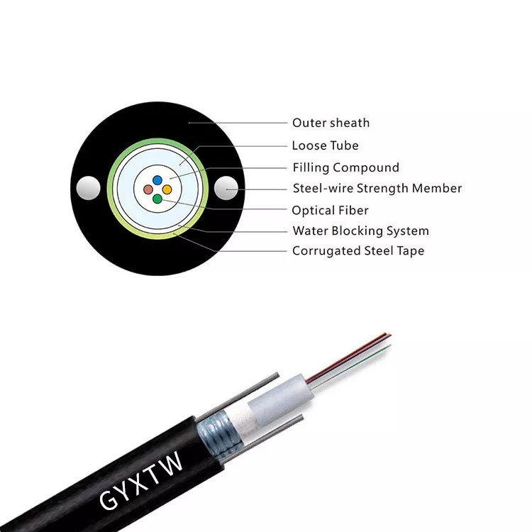 Aerial Single mode fiber optic cable 8 12 core G652D armoured optical fiber cable GYXTW GYXTY ...