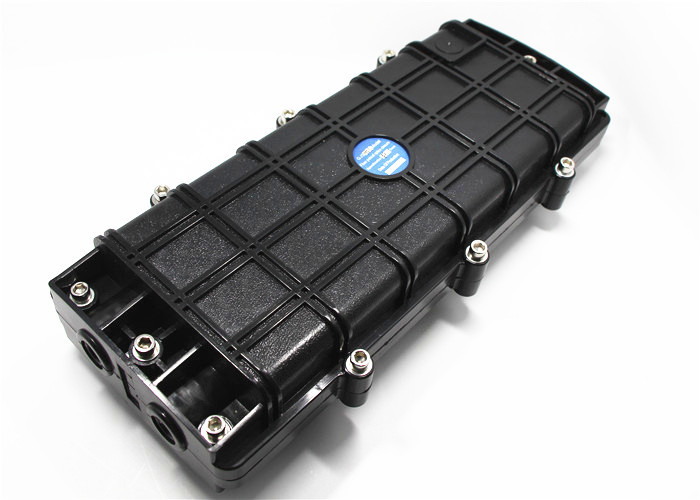 Black Plastic Fiber Optic Closure , H011 Inline Type 4 Port Joint ...